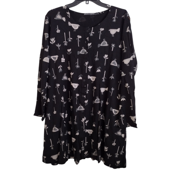 Gudrun Sjoden | Tops | Gudrun Sjoden Bird Print Black Grey White Button ...